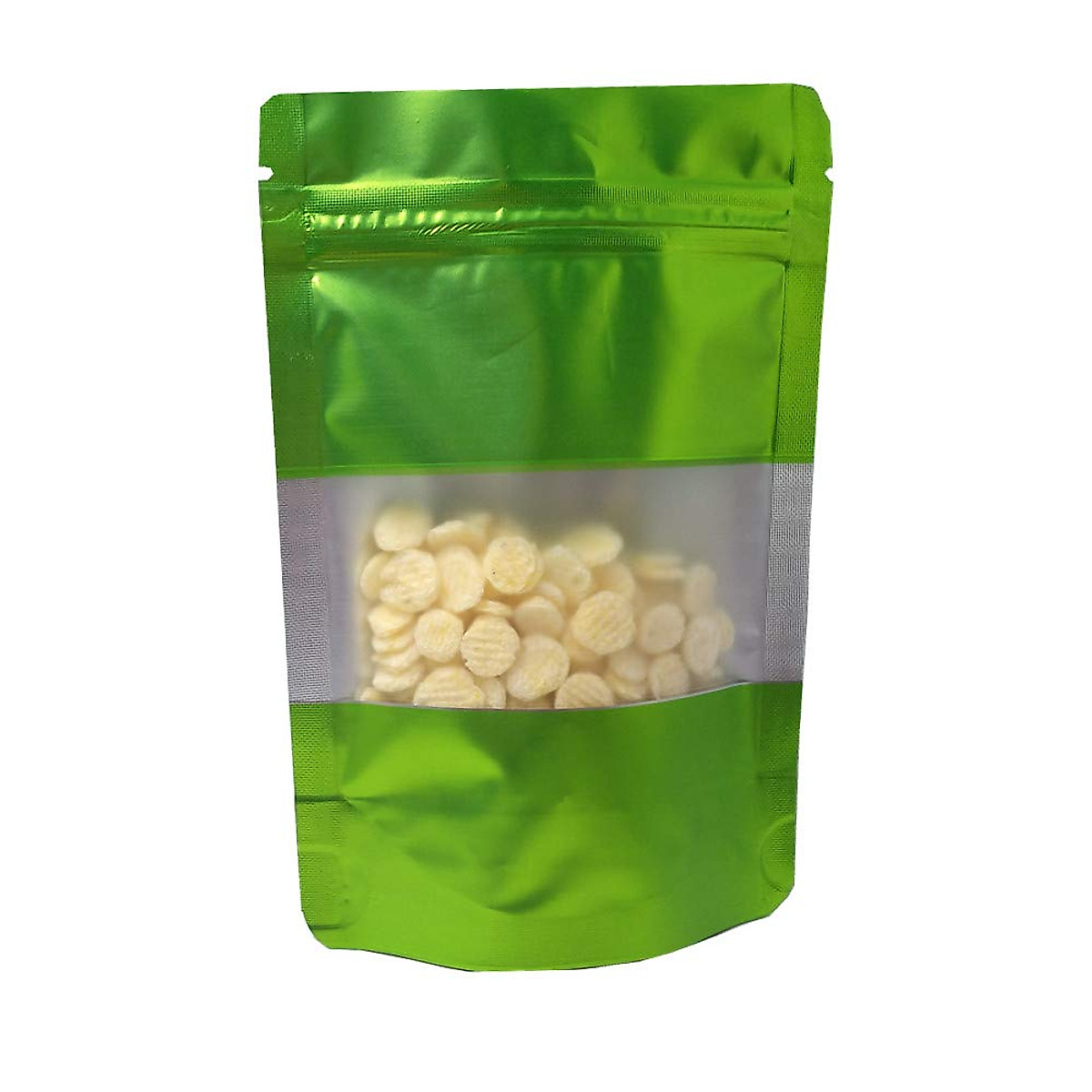 PABCK 3.5x5.1 inch Frosted Green Resealable Stand Up Bags with Window Heat Seal Bulk Food Storage Packaging Foil Pouches Pack of 50