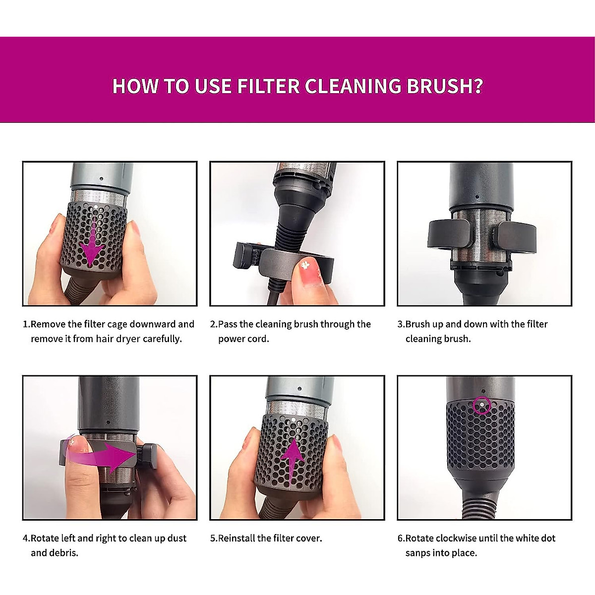 Filter Cleaning Brush Compatible with Dyson HD01 HD02 HD03 HD04 HD08 Hair Blow Dryer, Filter Cleaning Brush for Dyson Hair Dryer