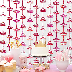 MENSTARSI Pink Party Decorations, 2 Pack Queen Crown Shaped Backdrop, 3.3x6.6 ft Foil Fringe Curtains Photo Booth Props for Birthday, Girls Princess Bridal Baby Shower Engagement Wedding Party Decor