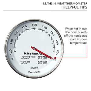 KitchenAid KQ902 Leave-in, Oven/Grill safe Meat Thermometer, TEMPERATURE RANGE: 120F to 200F, Stainless Steel, Analog