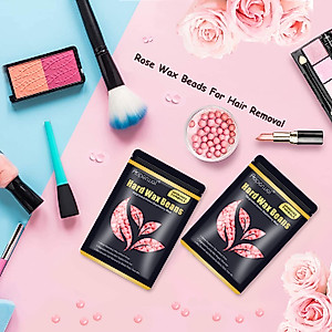 Auperwel Painless Hard Wax Beans for Hair Removal, 10.5oz Upgraded Formula for Face, Eyebrow, Brazilian Bikini with 10 Applicators (3 Rose)