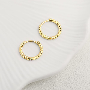 micuco 3 Pairs Small Hoop Earrings for Women 14K Gold Plated Huggie Hoop Earrings Hypoallergenic Twisted Mini Hoop Earrings