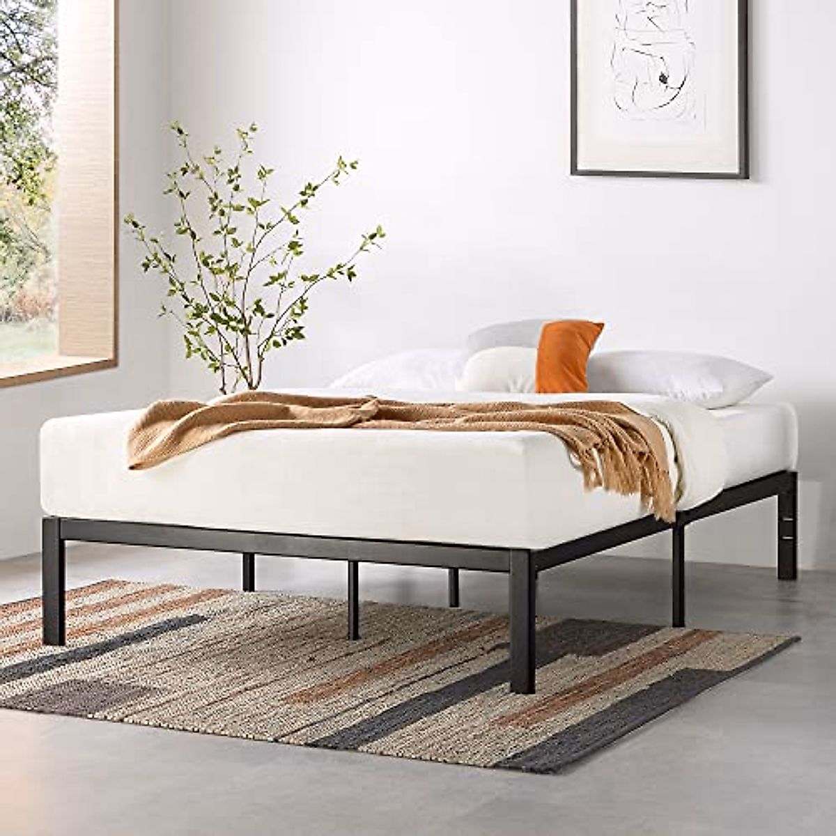 Mellow Rocky Base E 14" Platform Bed Heavy Duty Steel Black, w/ Patented Wide Steel Slats (No Box Spring Needed) - Cal King