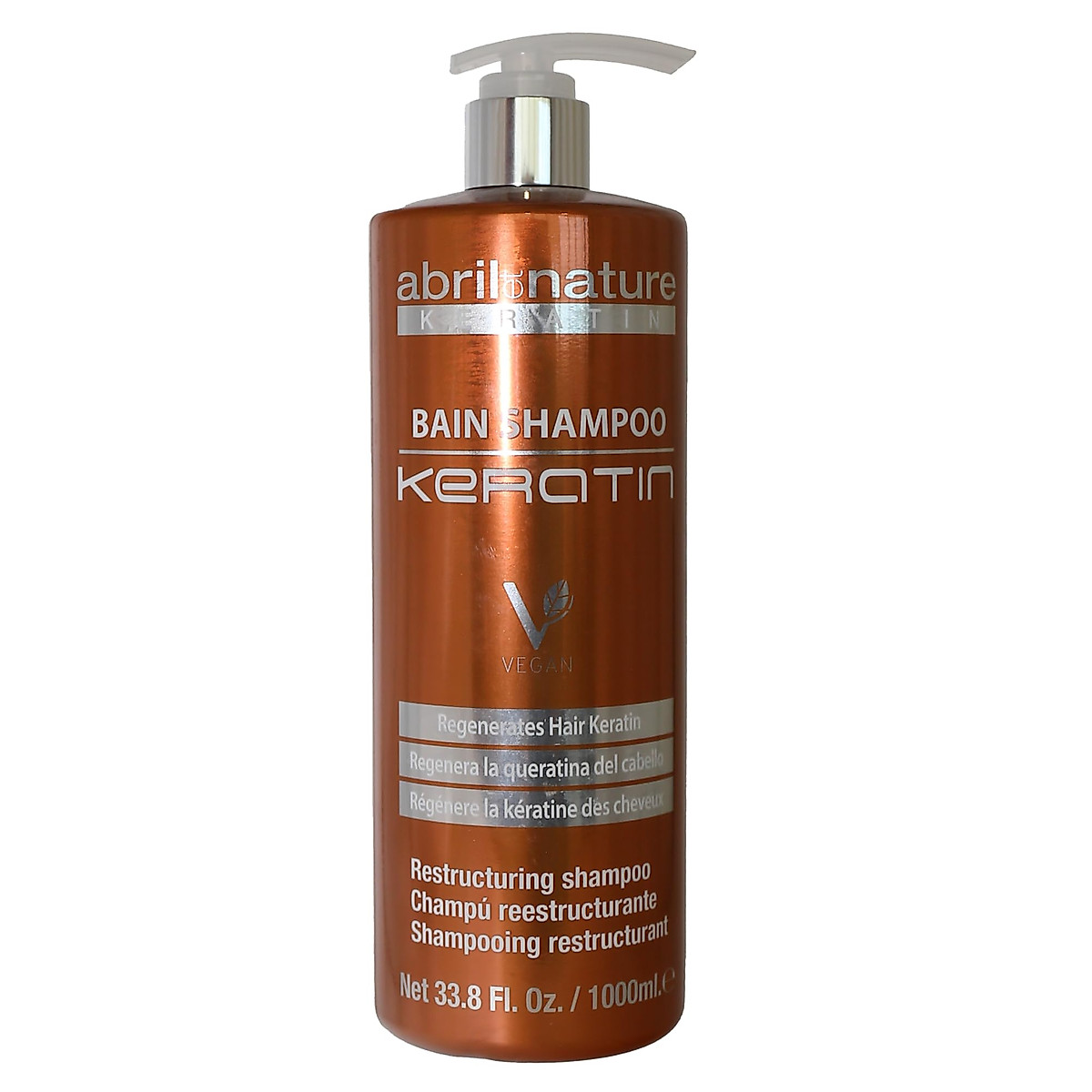 abril et nature - Professional Hairdressing Shampoo Keratin - Repairs and Restructures - For Dull Natural Hair - Ultra-Fast Action - Strengthening Treatment with Keratin - 1000 ml