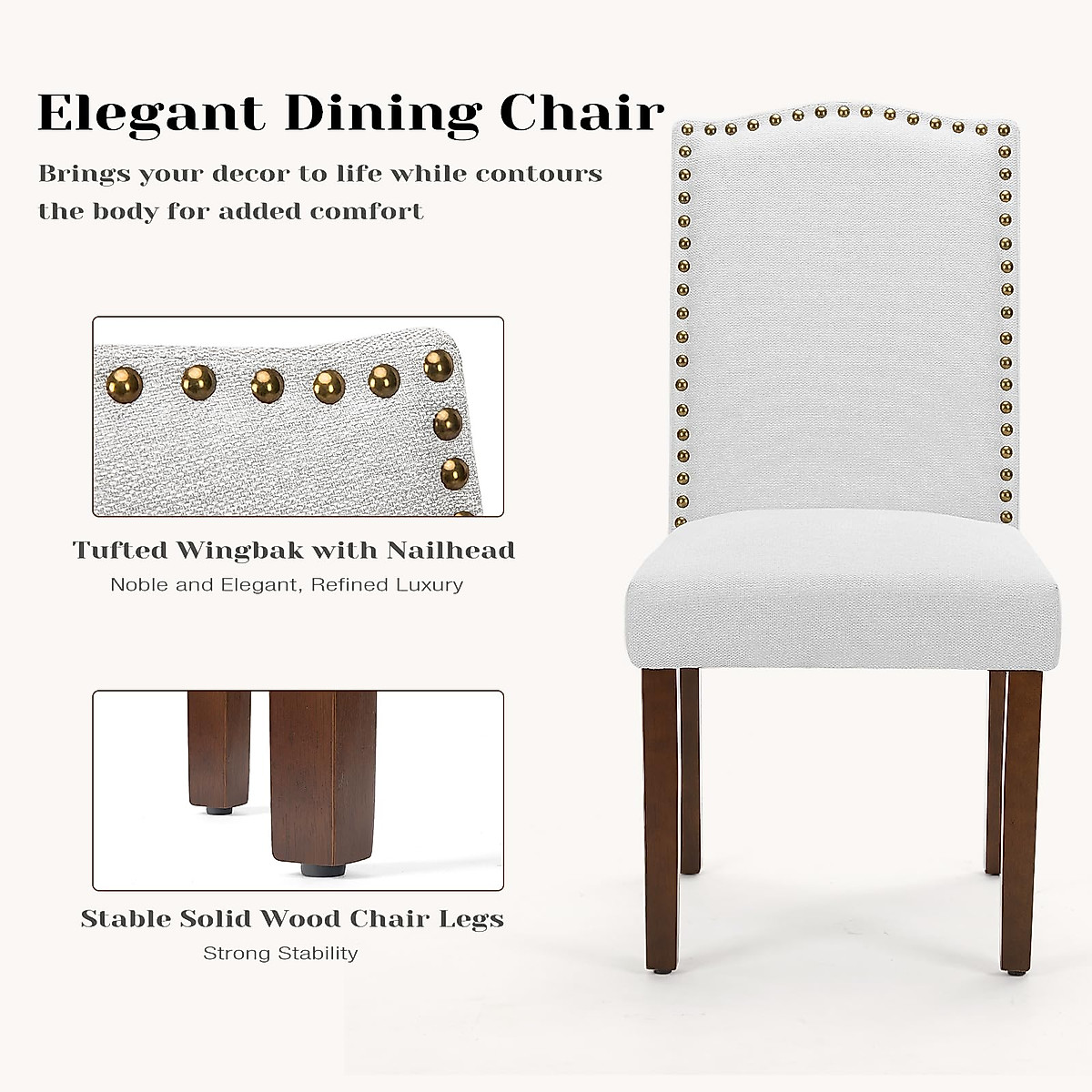 DUMOS Dining Chairs Set of 4, Fabric Dining Room Chairs, Upholstered Parsons Chairs with Nailhead Trim & Wood Legs, Kitchen Side Chair for Dining Living Room,Bedroom - Grey