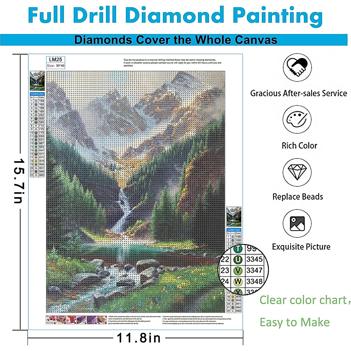 LELEMON Diamond Painting Kits,Waterfall Diamond Art for Adults,Mountain 5d Diamond Painting Kits for Adults,Scenery Diamond Art Kits with Diamond Painting Accessories for Home Wall Decor 12 x 16inch