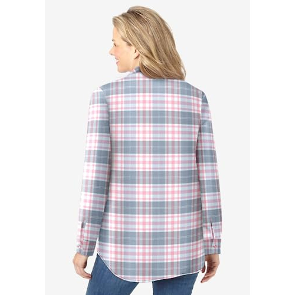 Woman Within Women's Plus Size Pintucked Flannel Shirt - 3X, Pink Sorbet Plaid