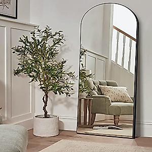 NeuType Arched Full Length Mirror Standing Hanging or Leaning Against Wall, Oversized Large Bedroom Mirror Floor Mirror Dressing Mirror, Aluminum Alloy Thin Frame, Black, 71"x32"