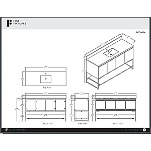 Fine Fixtures 60 Inch Bathroom Vanity with Sink - Modern Knob Free Design, Elegant Space-Saving Solution for Your Bathroom - Durable, Bathroom Vanities for a Contemporary Look - Urbania Collection