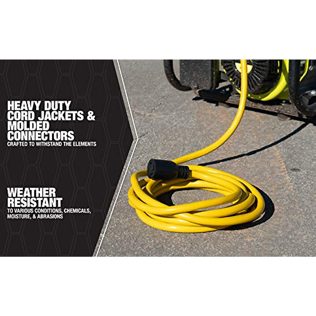Southwire 65172840 20-Foot 30Amp Generator Cord, 10-Gauge Heavy Duty Electrical Power Cable with L14-30 Locking Plug, 125V / 250V, Yellow, Feet, Black