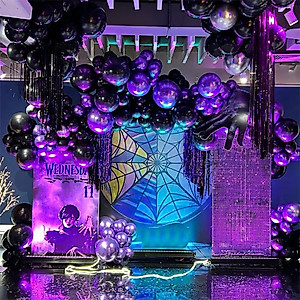 120pcs Wednesday Addams Balloon Garland Arch Kit Black and Chrome Purple Silver Balloons for Wednesday Themed Party Supplies Birthday Party Decoration