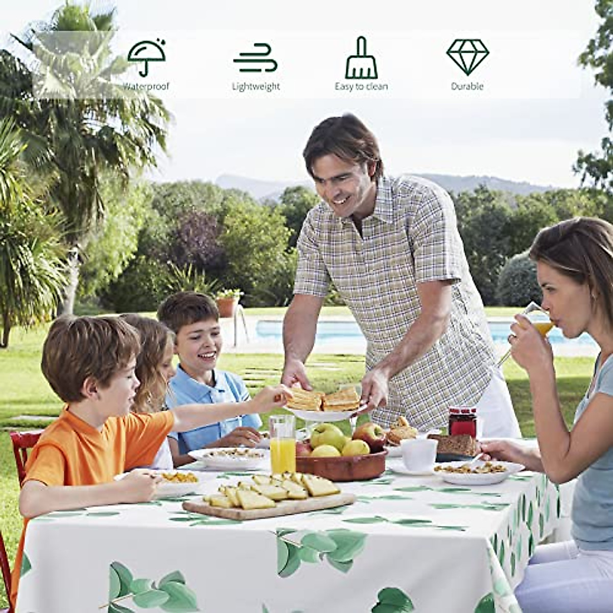 Aneco 3 Pack Eucalyptus Leaf Tablecloth Disposable Green Leaves Eucalyptus Table Cover Plant Green Plastic Tablecloth for Home Birthday Wedding Party Supplies Table Decoration, 54 x 108 Inch