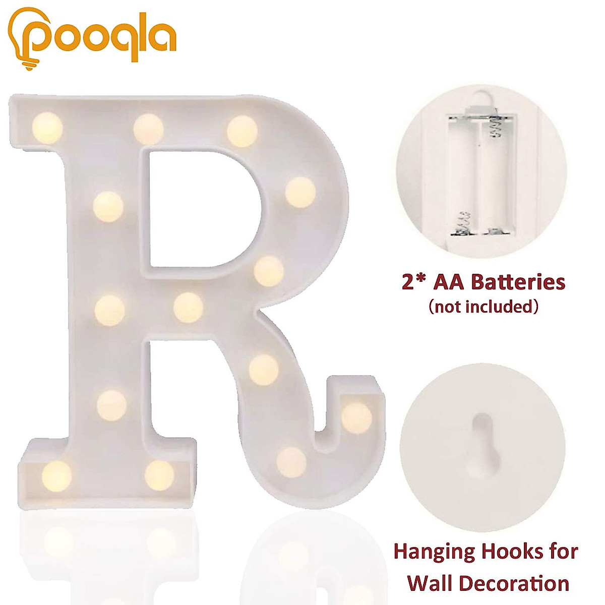 Pooqla LED Marquee Letter Lights Sign, Light Up Alphabet Letter for Home Party Wedding Decoration R
