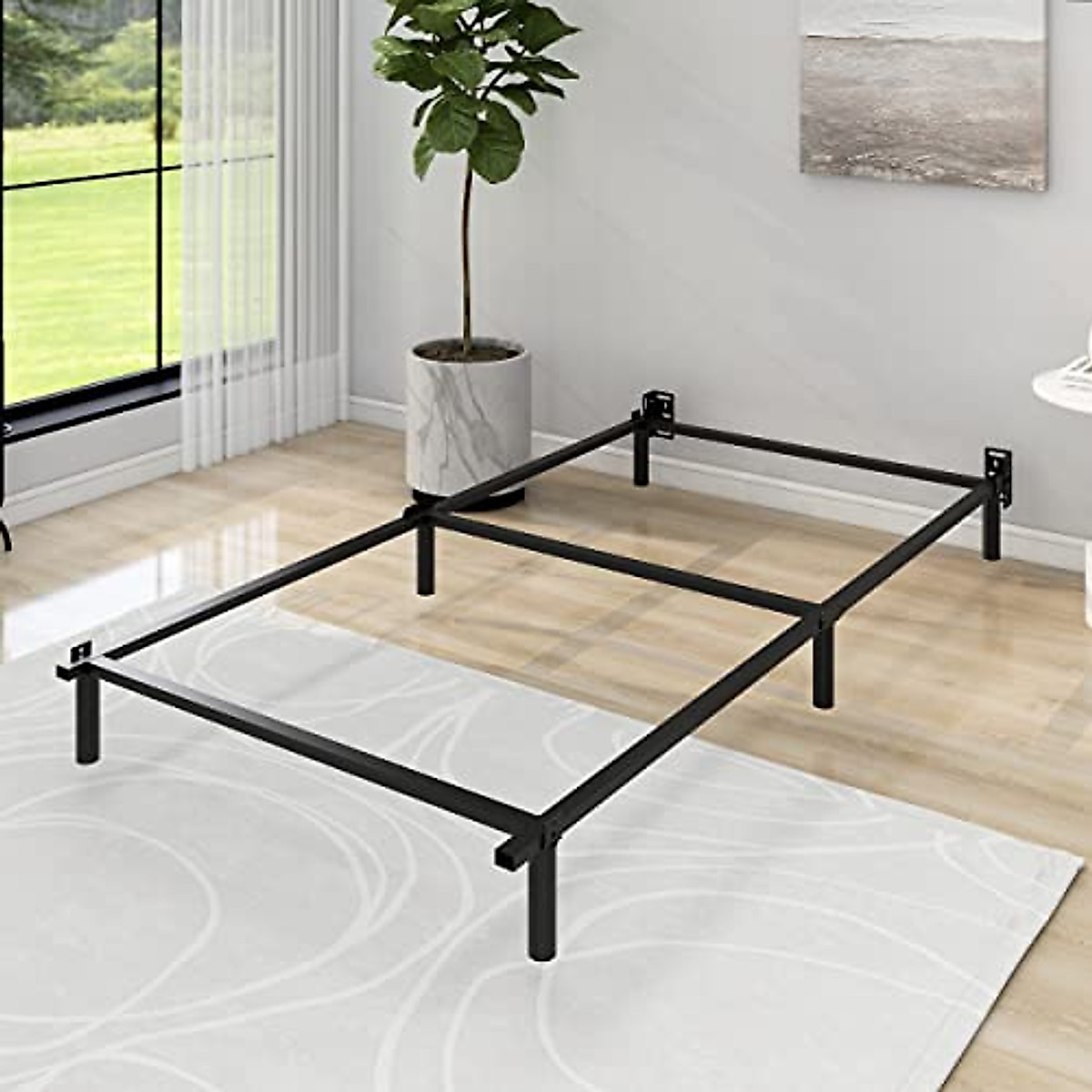 NNV Twin XL Bed Frame 7 Inch Metal Platform Bed Frame Base for Box Spring and Mattress 6-Legs Support Noise-Free Non-Slip Easy Assembly Black
