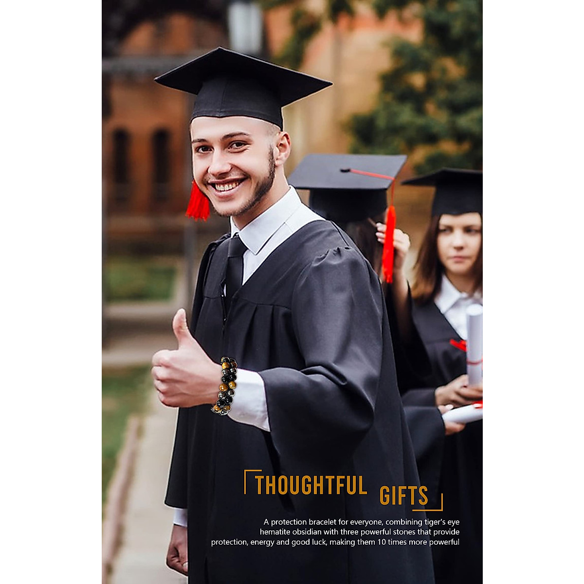 Mlooog Triple Protection Bracelet Energy Obsidian Men's beaded bracelet-tiger's eye lady's double-layered hand protection bracelet brings good luck and wealth