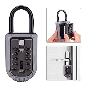 CCYX Key Lock Box,Realtor Key Lock Box Safe Lockbox 10-Digit Push Button Combination Safe Vault - Portable Outdoor Stor a Key - Door Handle or Fence Mount.