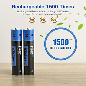 1.5V Rechargeable Lithium AAA Batteries-Full Recharged 4-Pack with Ultra Fast Charger,1100mWh High-Capacity Long-Lasting Triple AAA Li-ion Battery,Up to 1600 Cycles,Constant Output(4AAA+1Charger)