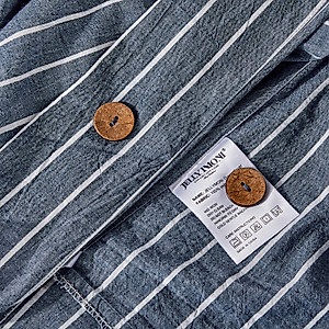 JELLYMONI Pinstriped 100% Washed Cotton Linen Like Duvet Cover Set, 3 Pieces Luxury Soft Bedding Set with Buttons Closure, Blue Stripes Pattern Printed Duvet Cover King Size(No Comforter)
