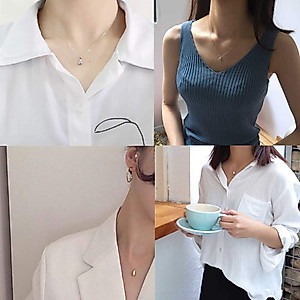 Tiny Teardrop Necklace for Women Girls Sterling Silver Minimalist Simple Oval Bead Beans Pear Shape Pendant Choker BFF Necklace Fashion Adjustable Chain 18" Jewelry Wedding Birthday Gift (Silver)