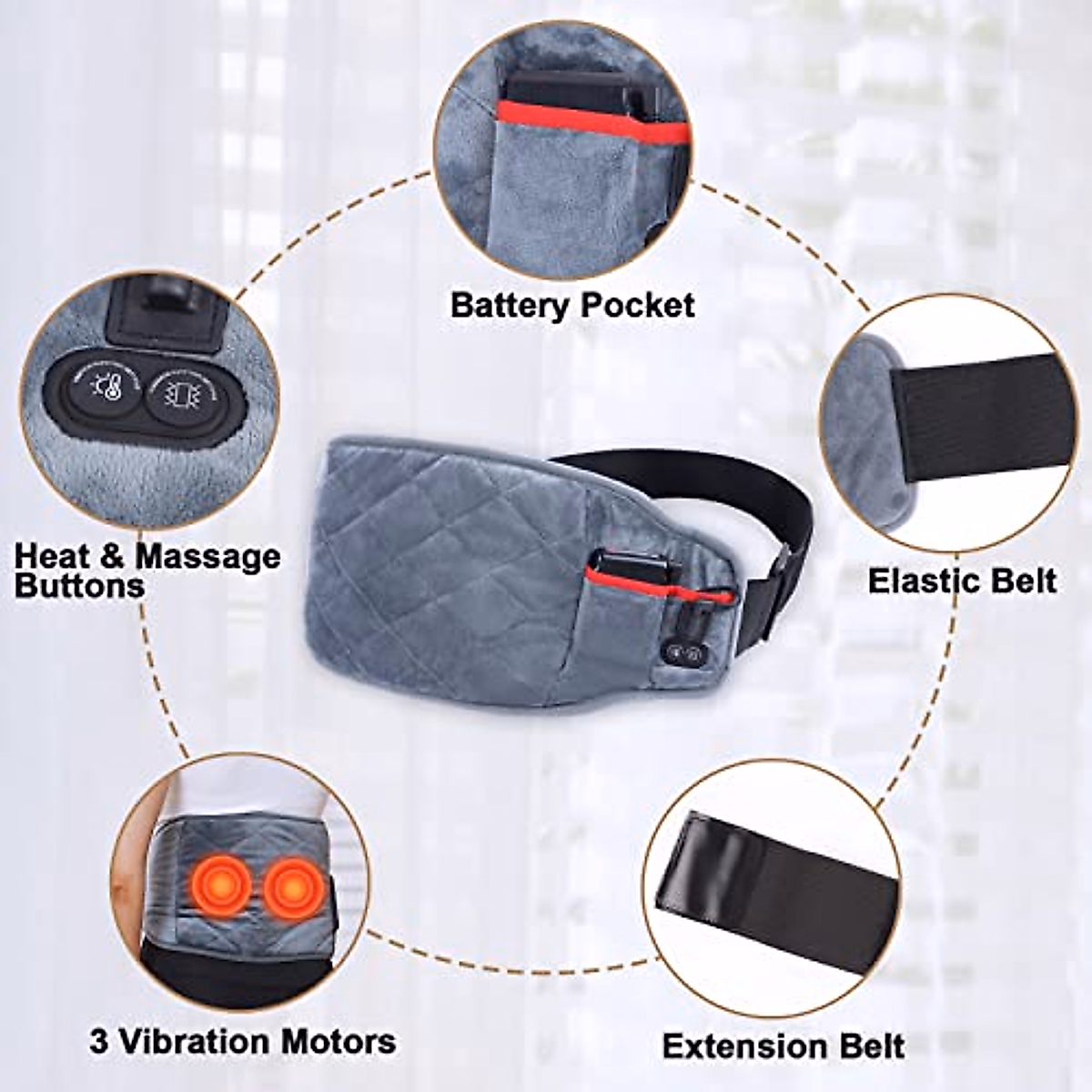 Vofuoti Cordless Heating Pad with Massager, 3 Vibration Modes and 3 Heating Settings, Portable Heating Pad with Battery, Machine Washable, Heating Pad for Back Pain Relief, Gift for Women Men