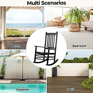 MAMIZO Outdoor Rocking Chair Set 3-Piece, Rocking Chair Patio Set of 2 with Side Table, with High Back,Indoors or Outdoor Wooden Rocking Chair, Easy to Assemble for Porch, Patio, Garden,Lawn, Balcony