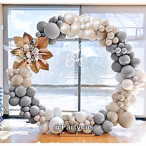 Grey White Balloon Garland - Double Stuffed Sand White Pearl Silver Balloons Neutral Gray Beige White Balloon Arch Kit for Bridal Wedding Baby Shower Birthday Christmas Party Decoration