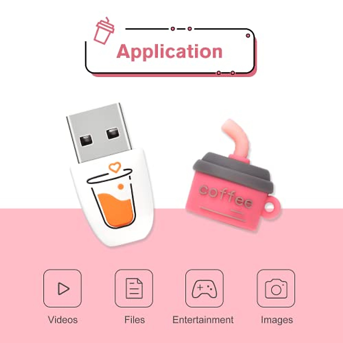 LEIZHAN Cute Coffee USB Flash Drive Computer Memory Stick USB Pendrive for Teachers, Students, Family and Friends (32GB, Pink Coffee)