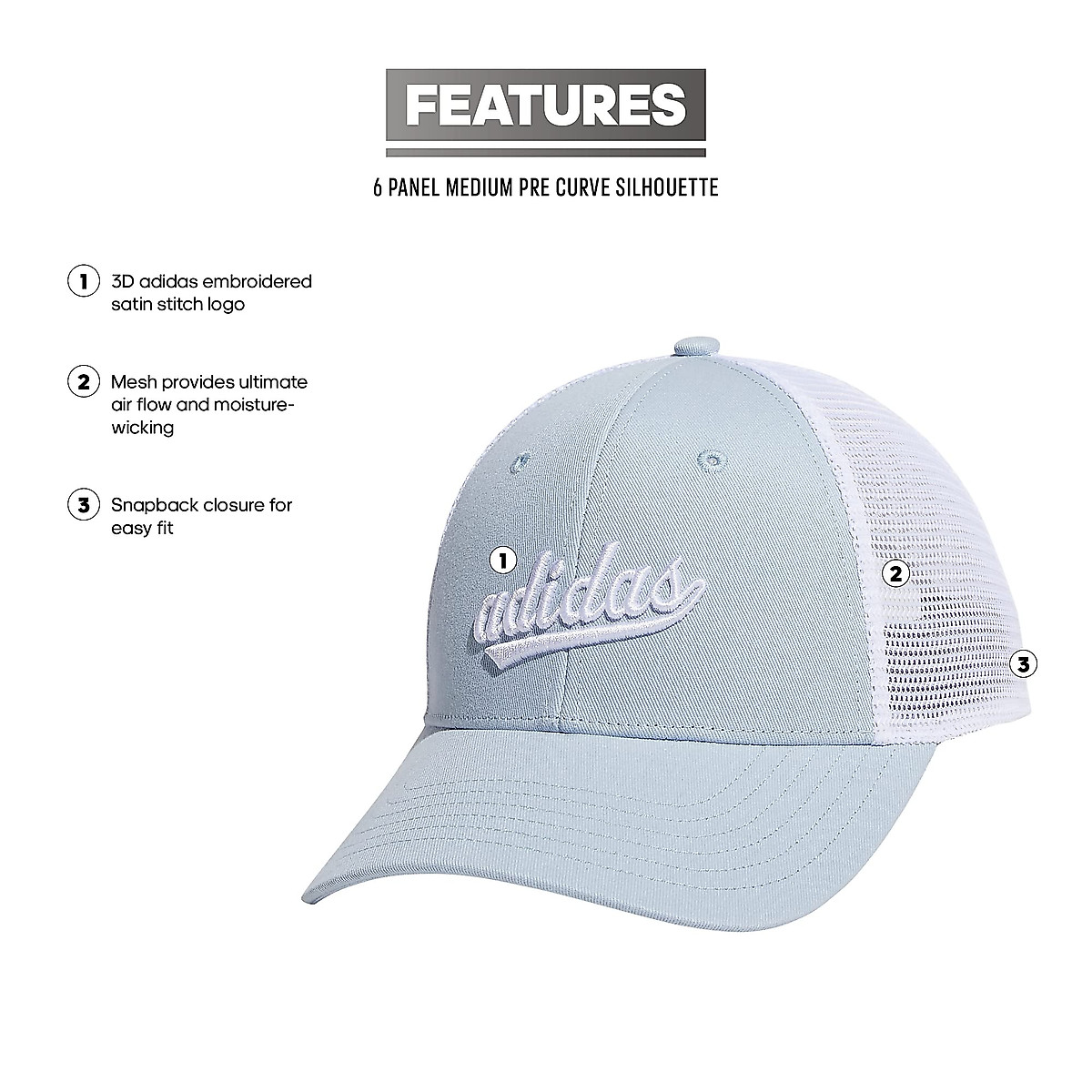 adidas Women's Mesh Trucker Hat, Wonder Blue/White, One Size