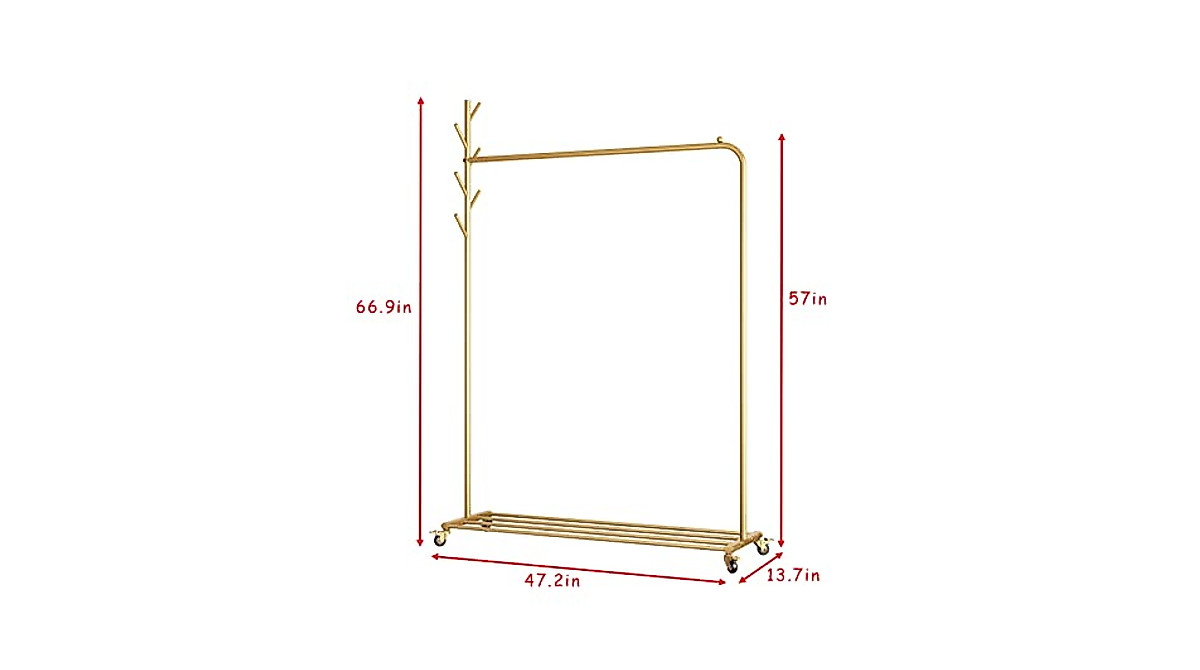 Gold Clothes Rack with Shelf - Heavy Duty Rolling Garment Rack