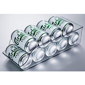 Set of 2 - JinaMart Refrigerator Organizer Bin Pop Soda Can Beverage Holder for Fridge, Kitchen, Countertops, Cabinets - Clear Plastic Can Dispenser and Canned Food Pantry Storage Rack (Without Lid)