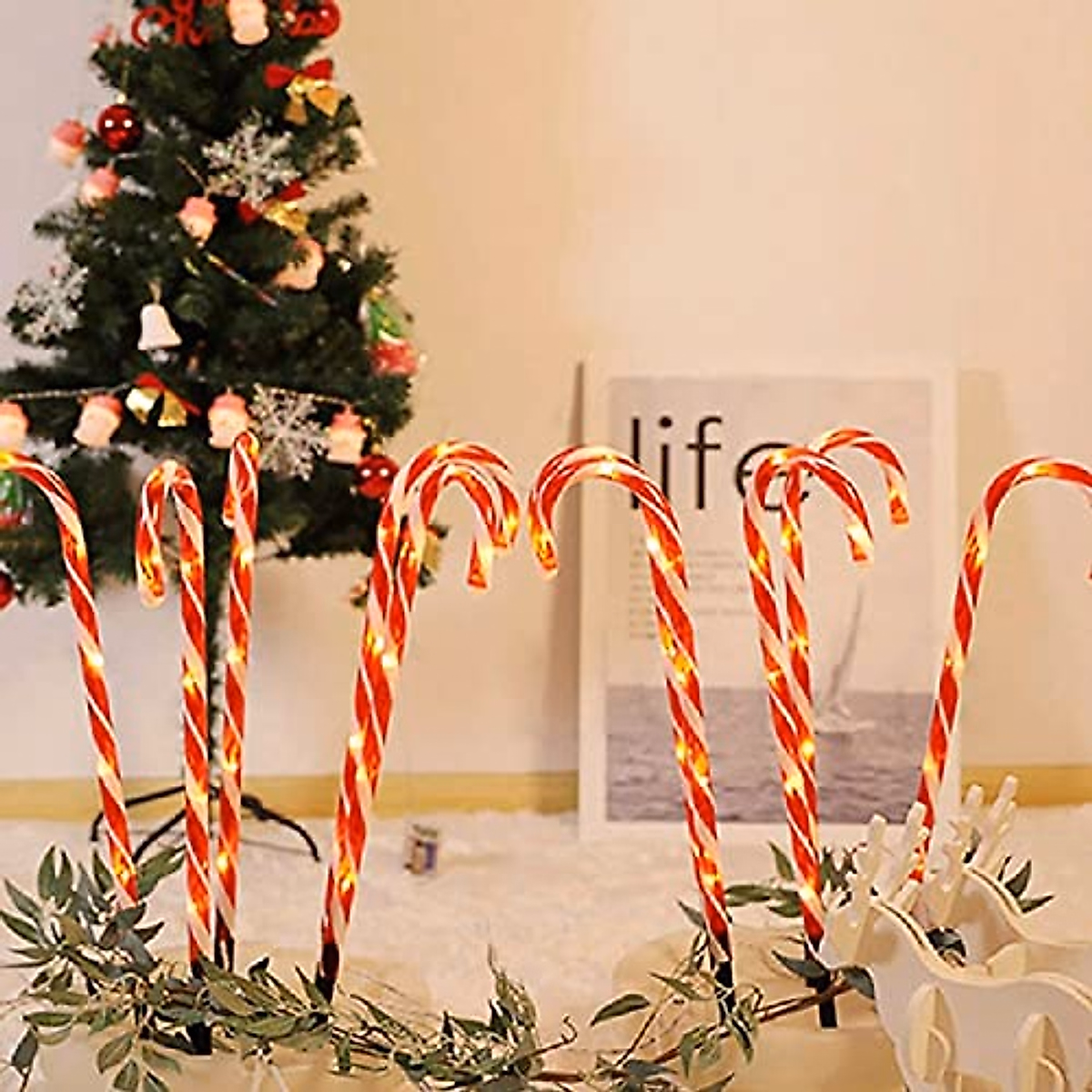 Christmas Candy Cane Lights,USB 10PCS Garden Light， Christmas Decor Lawn Candy Cane Lights， Solar Powered Garden Lights， Home Led for Outdoor Garden Lighting