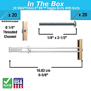 TOGGLER SNAPTOGGLE Drywall Anchor with Included Bolts for 1/4-20 Fastener Size; Holds up to 265 pounds Each in 1/2-in Drywall by TOGGLER (20 Pack)