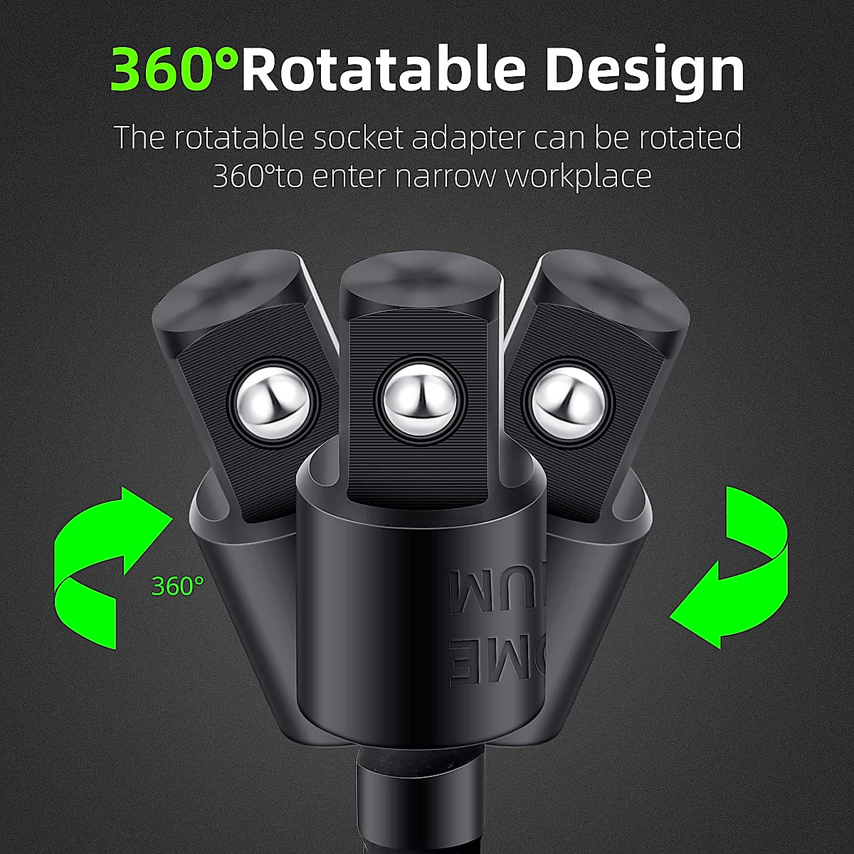 Honoson Power Drill Sockets Adapter Set Impact Driver Wobble Socket Adapter 360 Degree Rotatable Hex Shank Impact Driver Socket Adapter Drill Bits Adapter 1/4 Inch 3/8 Inch 1/2 Inch, Black (6)