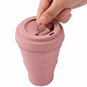 HOGOWARE travel coffee mug collapsible cup insulated tumbler smoothie with lid silicone reusable to go foldable silicon folding hot cold tea water - Large (Army Green)