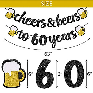 60th Birthday Decorations, 60 Years Anniversary Decorations Cheers to 60 Years Banner, 60 Sign Latex Balloon, 32 Inch Number 60 Gold Foil Balloon Cheers Cup Foil Balloon for 60 Birthday Wedding Party