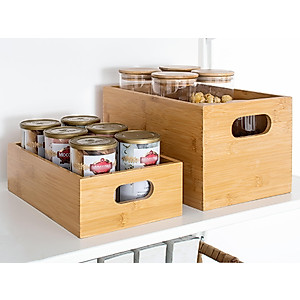 StorageWorks Bamboo Organizers for Shelf, Handcrafted Bamboo Storage Containers for Snacks, Spices, or Drinks, Wooden Crates with Built-in Handles, 2 Pack
