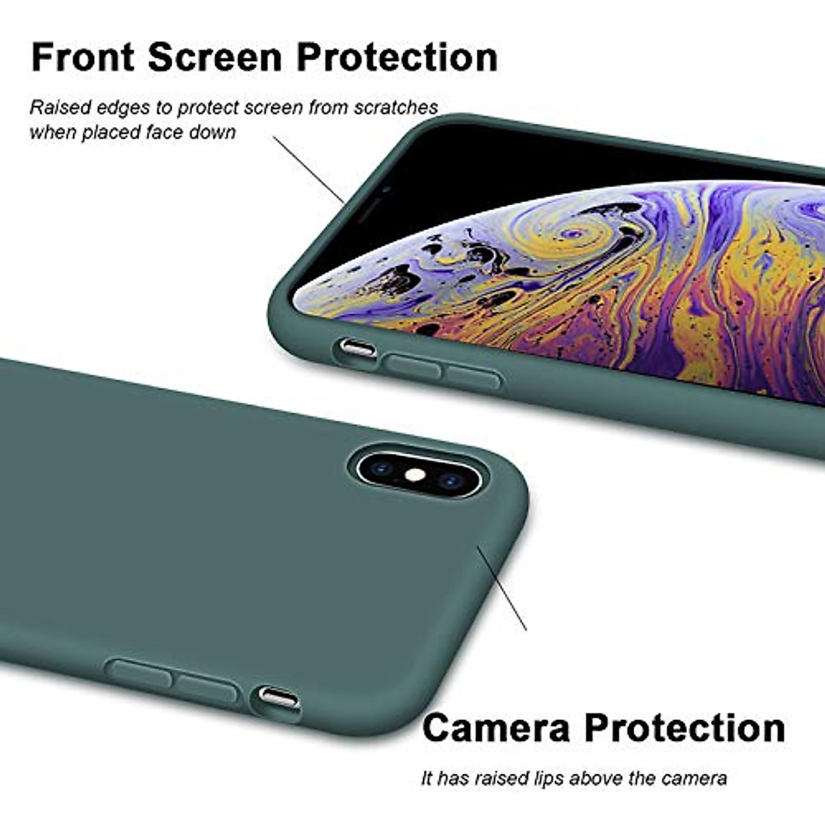 iPhone Xs Max Case, Anuck Soft Silicone Gel Rubber Bumper Case Anti-Scratch Microfiber Lining Hard Shell Shockproof Full-Body Protective Case Cover for Apple iPhone Xs Max 6.5" 2018 - Pine Green