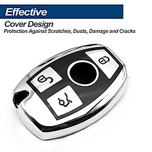 Fit for Mercedes Benz C E S G M CLS CLK G R Class Sprinter 300 Series Smart TPU Key Fob Remote Cover Case Shell Glove Pouch Holder Protector Keyless Entry Sleeve Accessory, w/ Metal Key Chain, Silver