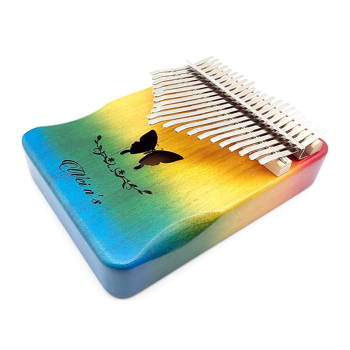 Ylliesy Kalimba 17 Keys Thumb Piano Butterfly pattern Hand Rest Curve Design Colorful Mahogany body and Fillet standard C tune Musical Instrument Gifts for Kids Adult Beginners Easy to Learn