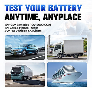 Car Battery Tester 24V 12V Load Tester, TOPDON BT200 100-2000CCA Automotive Alternator Tester Digital Auto Battery Analyzer Charging Cranking System Tester for Car Truck Motorcycle ATV SUV Boat Yacht