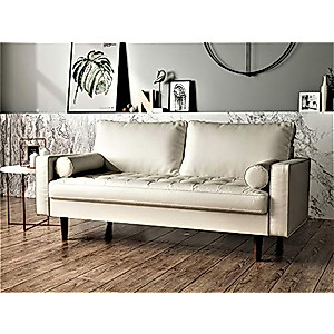 US Pride Furniture NS5454-S Caladeron Mid-Century Modern Sofa in Faux Leather, PVC White