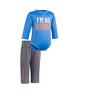 Under Armour Newborn Boys` Bodysuit and Pant Set (3-6 Months, Mako Blue (27D72046-43)/Team Orange/Grey)