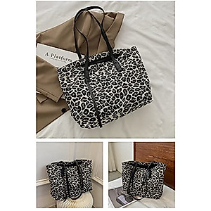 Leopard Shoulder Bag Soft Large Tote Purse Handbag Hobos Satchel for Women (White)