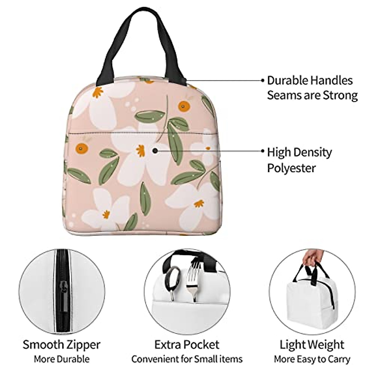 Lunch Bag Floral And Dot Shapes Insulated Lunch Box Back To School Reusable Bags Meal Portable Container Tote For Boys Girls Travel Work Picnic Boxes