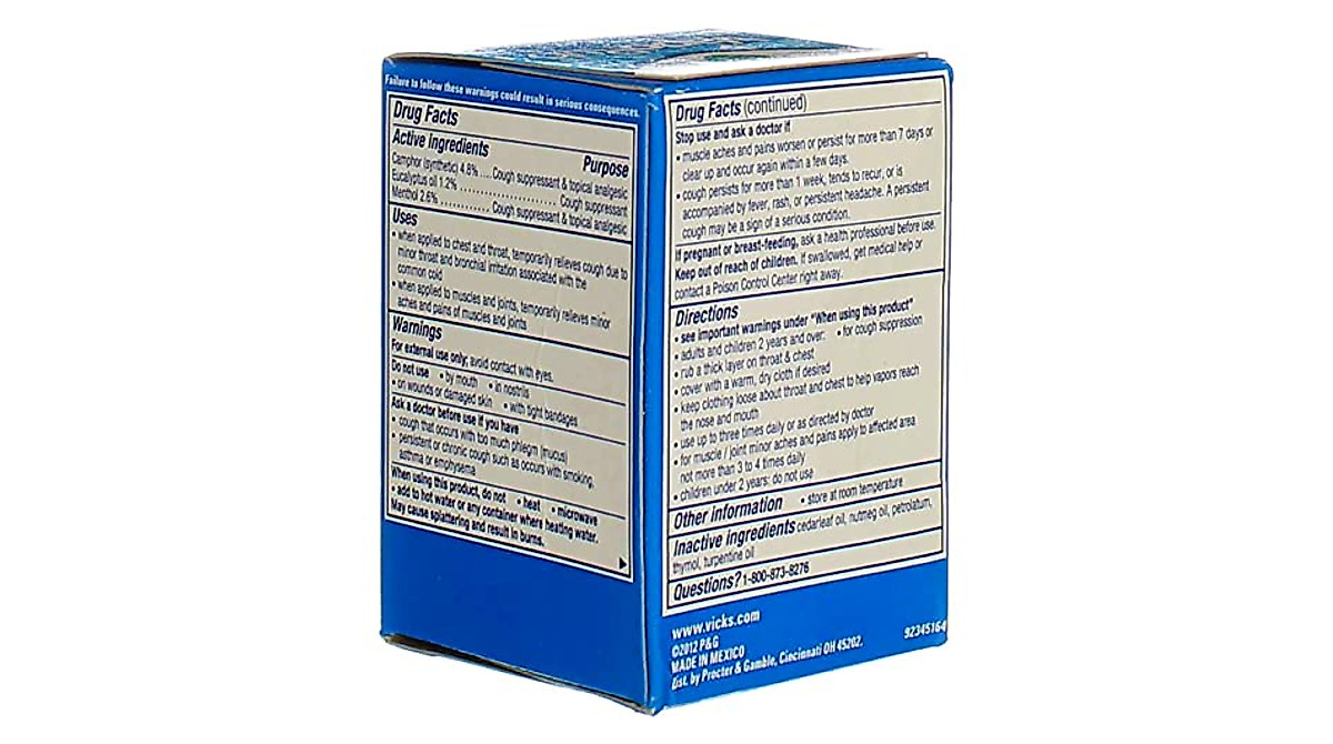 Vicks VapoRub Topical Cough & Pain Relief Ointment (Pack of 3)