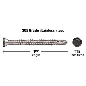 DeckWise #7x1-5/8" Self-Tapping Screws for Metal Joists, Black-Head 410 Stainless Steel T15 Deck Screws Cover 100 Sq. Ft. of Decking (350 Pack)