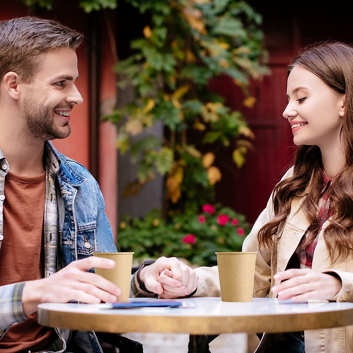 LITOPAK 100 Pack 8 oz Kraft Paper Coffee Cups for Water, Juice, and Tea, Disposable Hot Coffee Cups for Home, Restaurant, Store, and Cafe