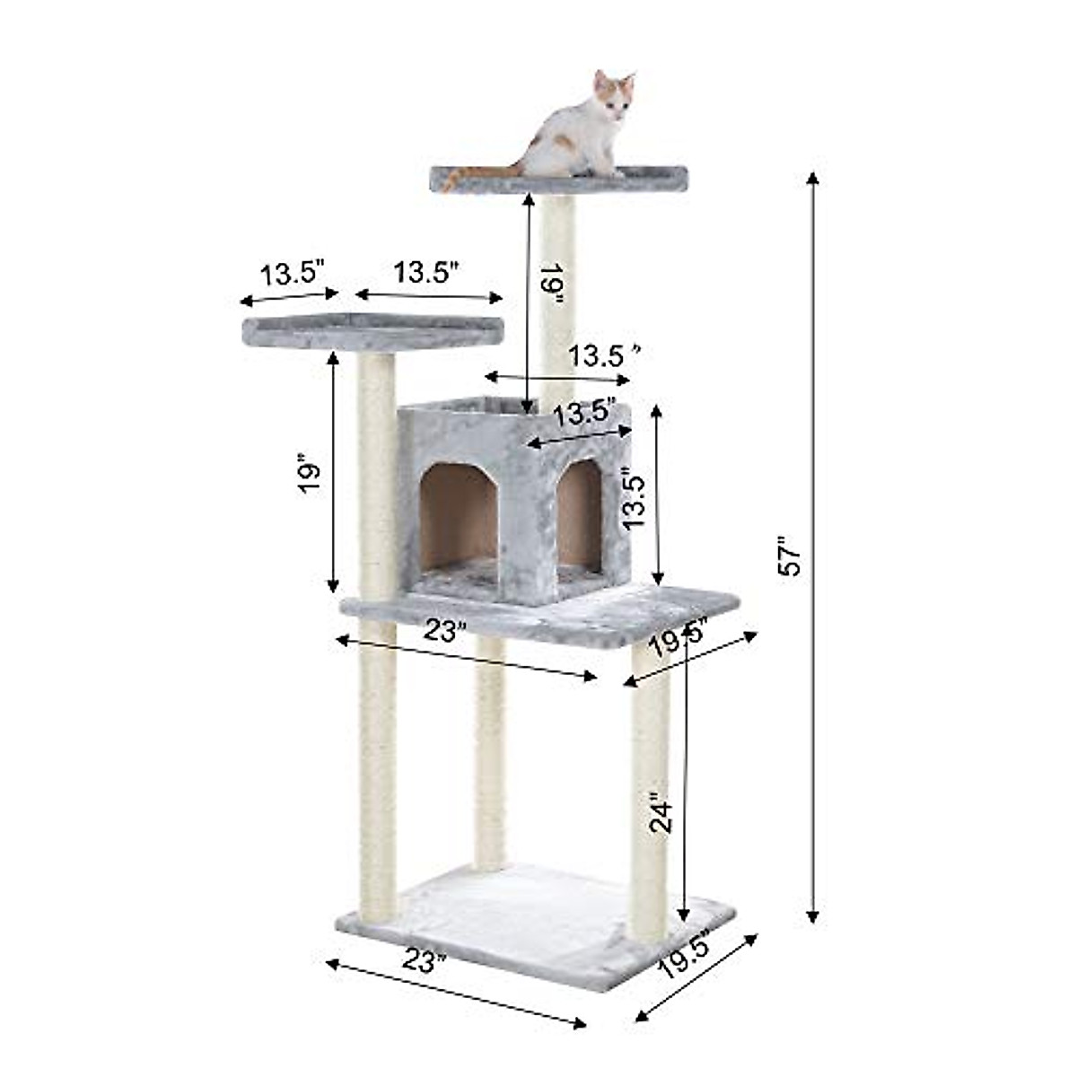 Gleepet GP78571022 Cat Tree, Real Wood Play House, Silver Gray,14 D x 27 6 W x 57 H