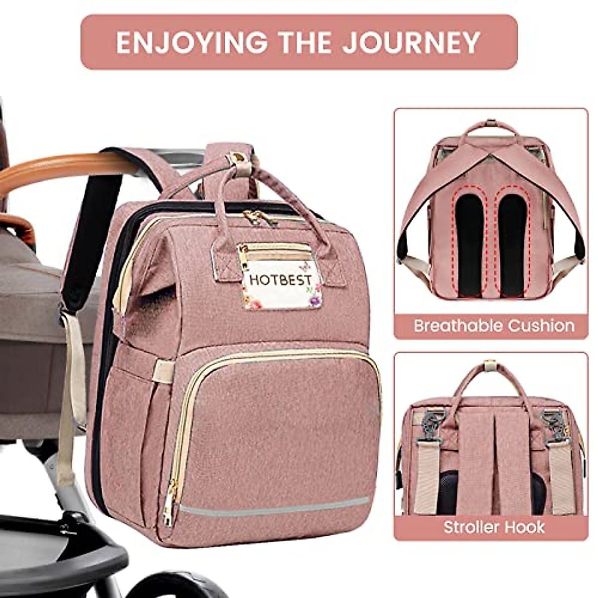 HOTBEST Diaper Bag Backpack, Diaper Bags, Multifunction Waterproof Travel Essentials Diaper Bag with USB port, Newborn Registry Shower Gifts, Unisex and Stylish(Pink)