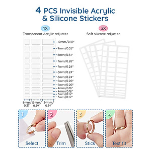 Ring Sizer Adjuster for Loose Rings, 187 Piece Ring Size Adjuster Set, w/16 Plug-in Invisible Ring Adjuster, 12 Spiral Silicone Tightener Set,Fit Any Rings,156 EVA Stickers w/Ring Size Measuring Tool